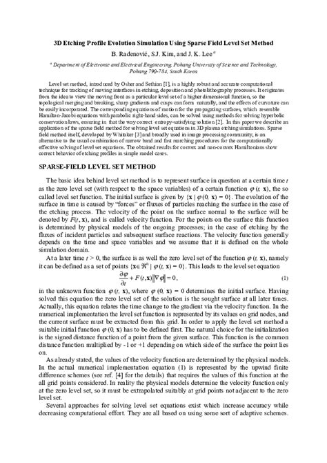 Pdf 3d Etching Profile Evolution Simulation Using Sparse Field Level Set Method Sparse Field