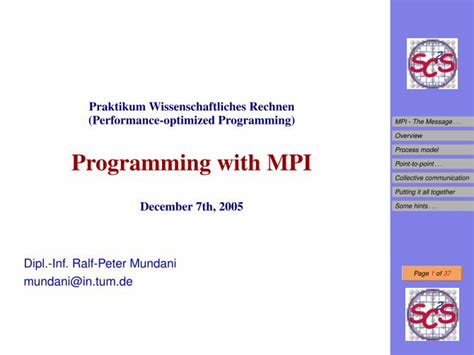 pdf overview programming with mpi · mpi the message overview