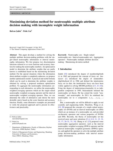 Pdf Maximizing Deviation Method For Neutrosophic Multiple Attribute