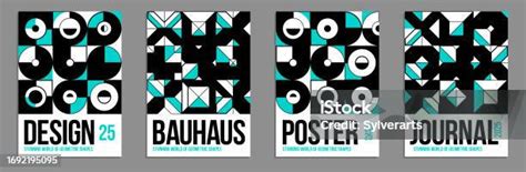 바우하우스 스타일의 기하학적 벡터 포스터 및 표지 광고 시트 레이아웃 기술 엔지니어링 스타일 모양 기계 브로셔 또는 책 표지