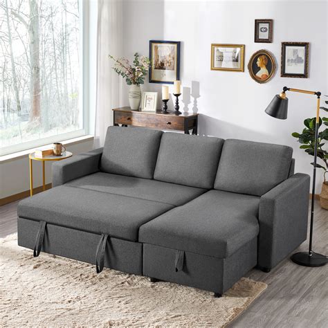 Yaheetech L Shaped Sofa Bed With Pull Out Storage