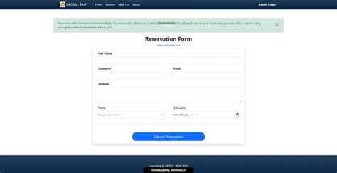 Online Restaurant Table Reservation System In Php Oop Free Source Code Sourcecodester