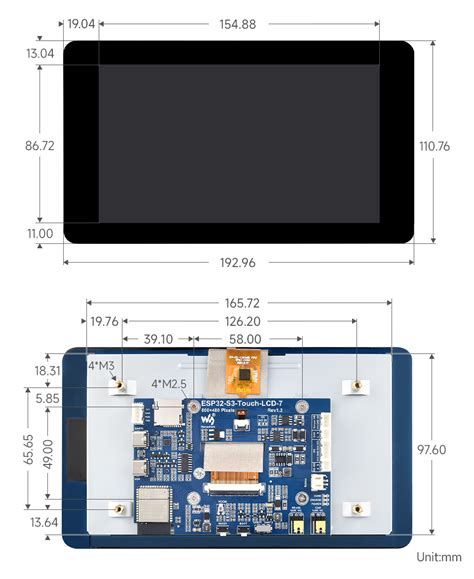 Esp32 S3 7寸lcd屏开发板 800×480分辨率 32位lx7双核处理器 主频240mhz 支持wifi蓝牙 板载天线