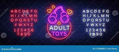 Adult Toys Logo In Neon Style Design Template Sex Shop Neon Signs Light Banner On The Theme