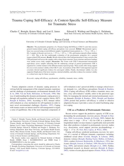 PDF Trauma Coping Self Efficacy A Context Specific Self Efficacy Measure For Traumatic Stress