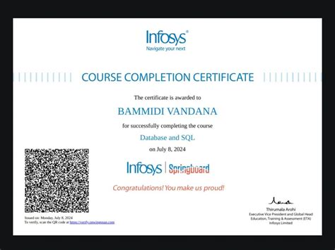Vandana Bammidi On Linkedin Skillsdevelopment Database Sql Infosysspringboard