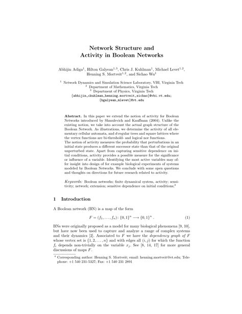 Pdf Network Structure And Activity In Boolean Networks
