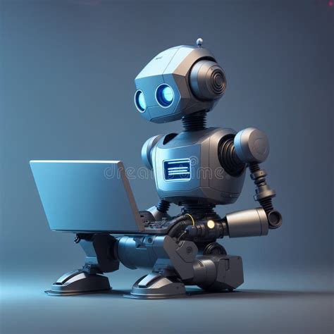 Robot Chat Bot Using Laptop Answering Generative Ai Stock