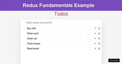 Redux Fundamentals Example Codesandbox
