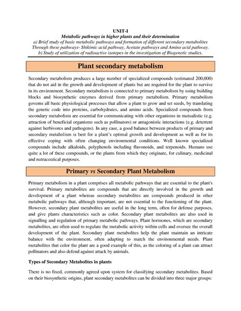 512 unit 1 alternative note unit i metabolic pathways in higher plants and their