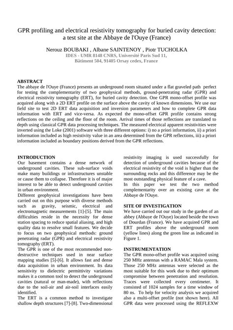 Pdf Gpr Profiling And Electrical Resistivity Tomography For Buried Cavity Detection A Test