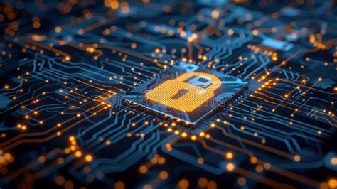 Glowing Padlock On A Digital Circuit Board Concept Cybersecurity And