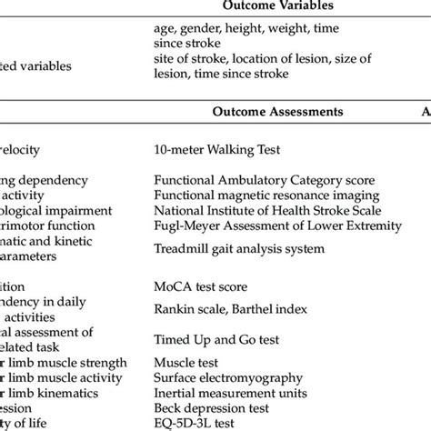 Overview Of Outcome Variables And Outcome Assessments Throughout The Download Scientific