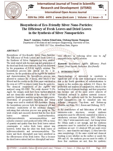Biosynthesis Of Eco Friendly Silver Nano Particles The Efficiency Of