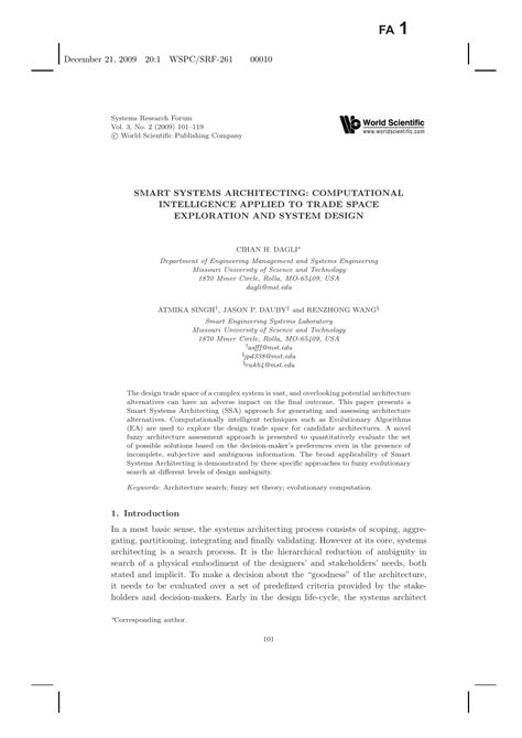 Pdf Smart Systems Architecting Computational Intelligence Applied To Trade Space Exploration