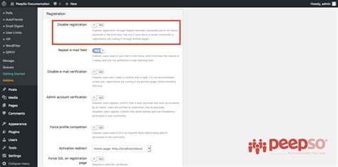 Disable Registration Peepso