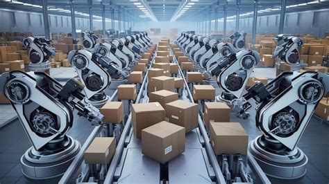 Premium Photo Robots Efficiently Sorting Hundreds Of Parcels Per Hour 3d Rendering