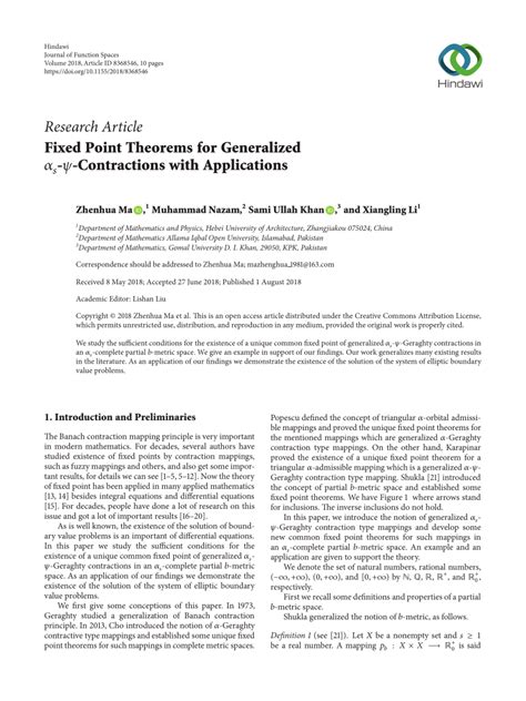 PDF Fixed Point Theorems for Generalized αs ψ Contractions with Applications