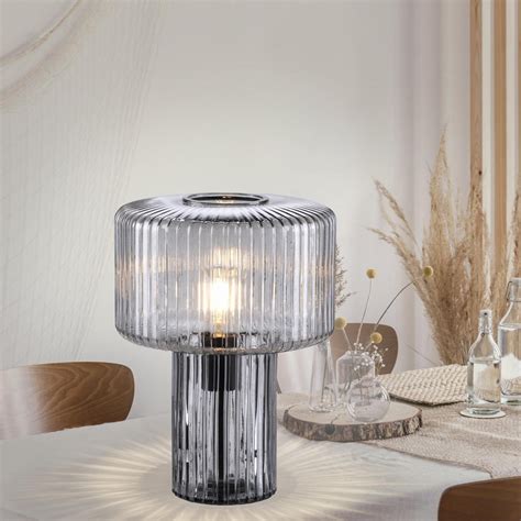 Clear Black Tint Ribbed Glass Table Lamp Stillorgan Decor