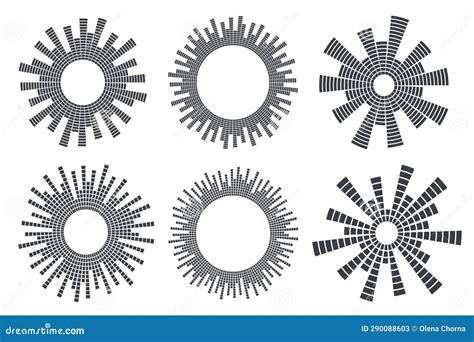 Circle Sound Wave Audio Music Equalizer Round Circular Icons Set Spectrum Radial Pattern And