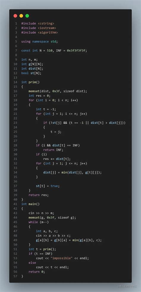 day 15 最小生成树最小生成树（无向图） 普利姆算法： 朴素版 prim算法（o n 2 ）：适用于稠密图。 基 掘金