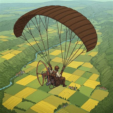 A Person In A Powered Paraglider Featuring A Large Brown Canopy