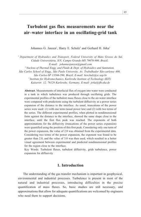 Pdf Turbulent Gas Flux Measurements Near The Airwater Interface In An Oscillating Grid Tank