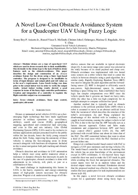 Pdf A Novel Low Cost Obstacle Avoidance System For A Quadcopter Uav