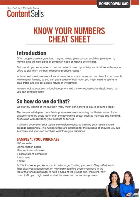Know Your Numbers Cheat Sheet