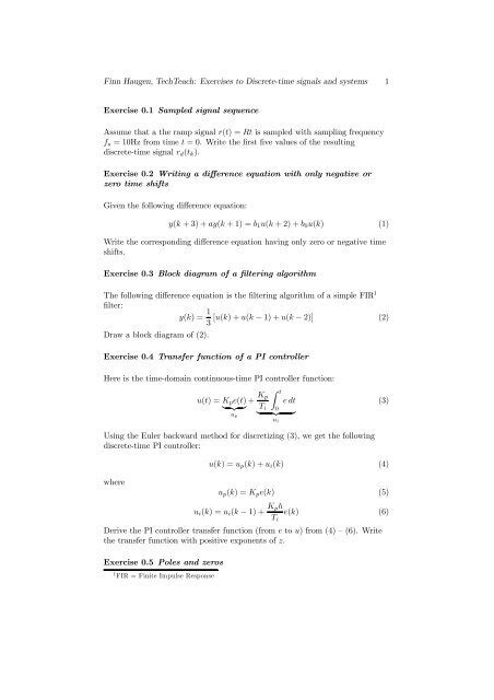 Finn Haugen Techteach Exercises To Discrete Time Signals And