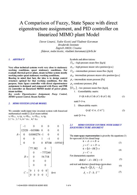 State Space Mimo Plant A Comparison Of Fuzzy State Space With Direct