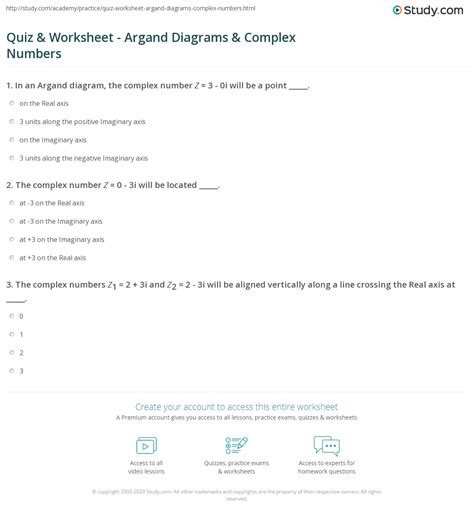 Quiz And Worksheet Argand Diagrams And Complex Numbers