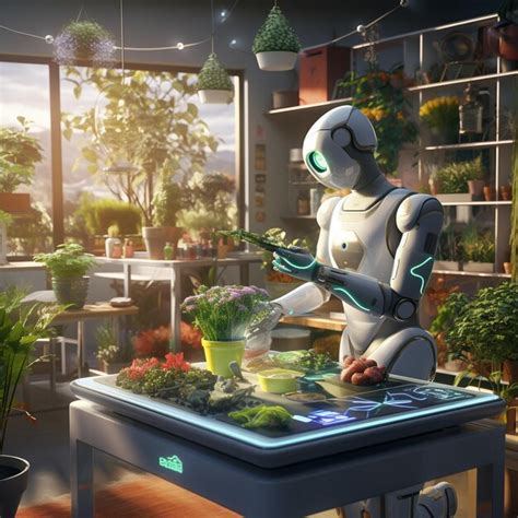 Premium Ai Image Futuristic Automated Garden With Whimsical Touch