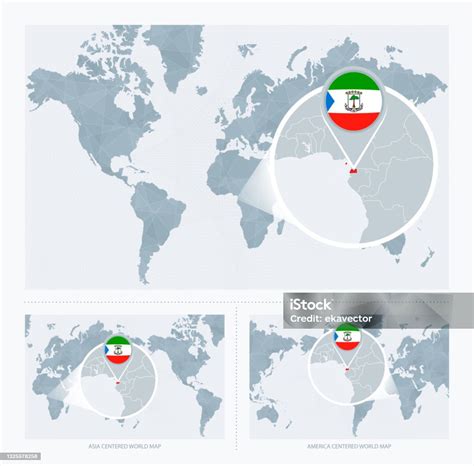 적도 기니를 세계지도 위에 확대 적도 기니의 국기와지도와 세계지도의 3 버전 0명에 대한 스톡 벡터 아트 및 기타 이미지 0명 기 기니 Istock
