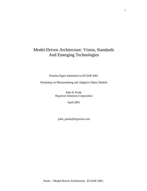 PDF Model Driven Architecture Vision Standards And Emerging