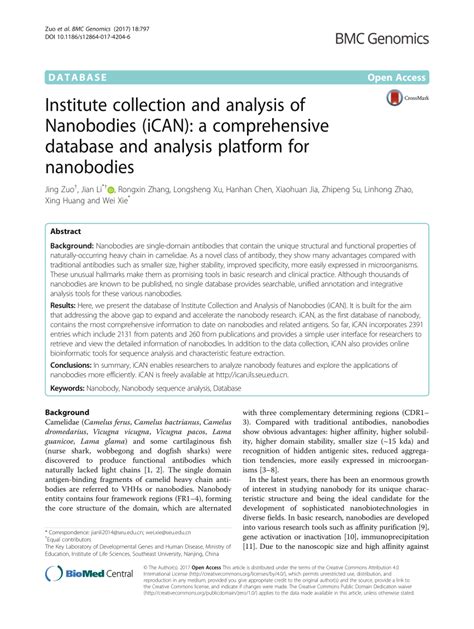 Pdf Institute Collection And Analysis Of Nanobodies Ican A Comprehensive Database And