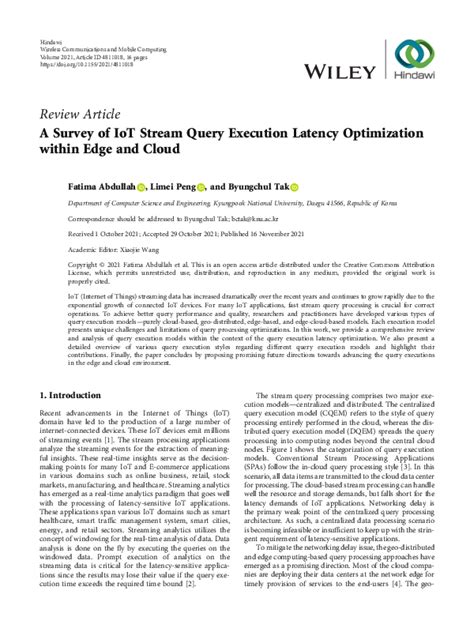 Pdf A Survey Of Iot Stream Query Execution Latency Optimization Within Edge And Cloud