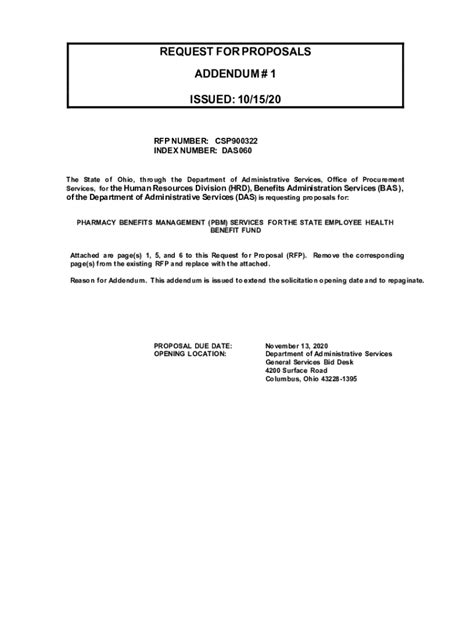 Fillable Online Procure Ohio Subject Request For Proposals Rfpsubject Request For