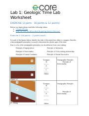 Lab 1 Geologic Time Exercise Worksheet RMCedits Docx Lab 1 Geologic Time Lab Worksheet