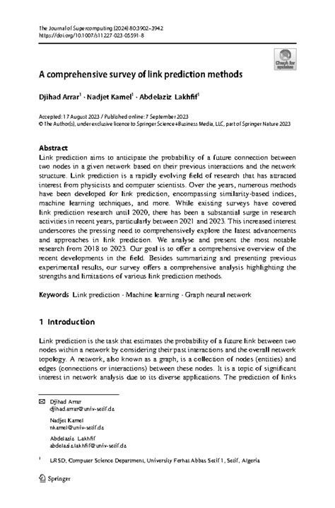 A Comprehensive Survey Of Link Prediction Methods Vol1234567890