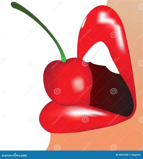 Labios Rojos Con Una Cereza Ilustración Del Vector Ilustración De