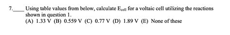 7 Using Table Values From Below Calculate Ecell For Chegg Com