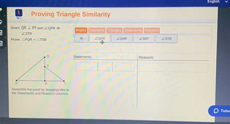 Solved English Try Li Proving Triangle Similarity Given Overline Qr⊥ Overline Pt And ∠ Qpr≌ An