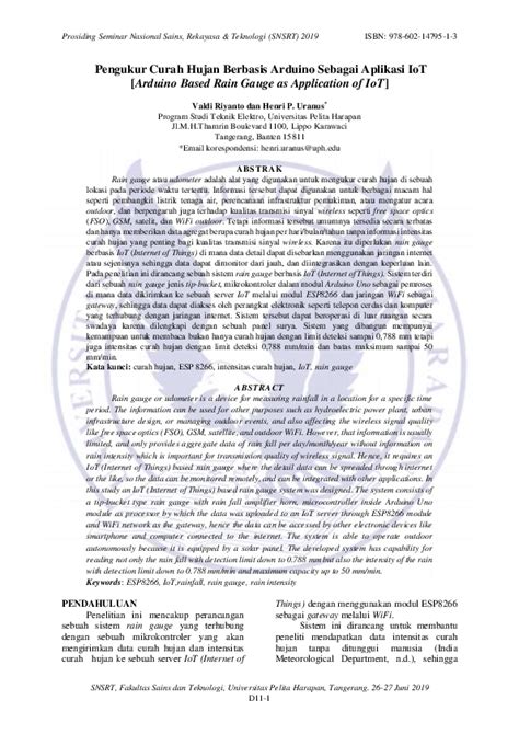 Pdf Pengukur Curah Hujan Berbasis Arduino Sebagai Aplikasi Iot Arduino Based Rain Gauge As