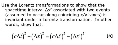 Solved Use The Lorentz Transformations To Show That The