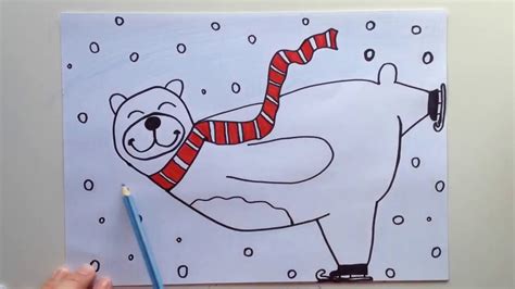 Як намалювати білого ведмедя на ковзанах малюємо листівку на Різдво Ravlyk