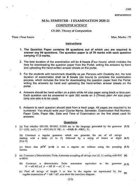 toc question paper schatterjee 2020 21 pdf