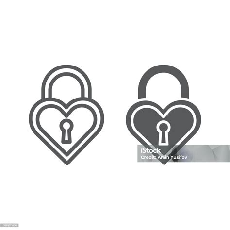 심장 모양의 잠금 라인과 문자 모양 아이콘 사랑 및 사물함 자물쇠 기호 벡터 그래픽 흰색 바탕에 선형 패턴 로고에 대한 스톡 벡터 아트 및 기타 이미지 Istock