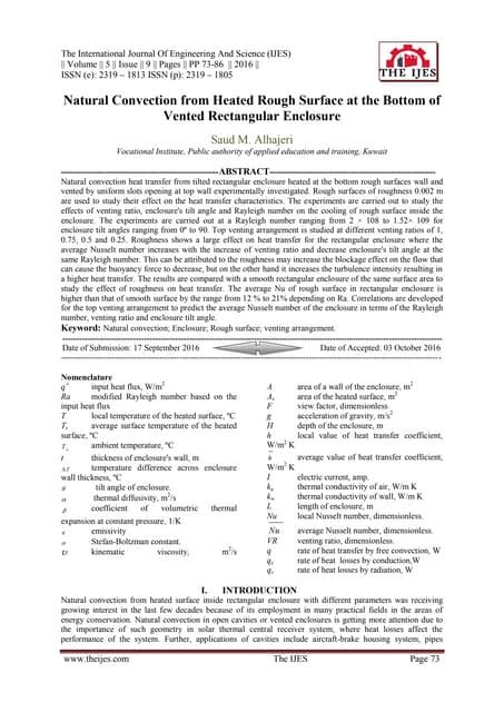 Natural Convection From Heated Rough Surface At The Bottom Of Vented Rectangular Enclosure Pdf