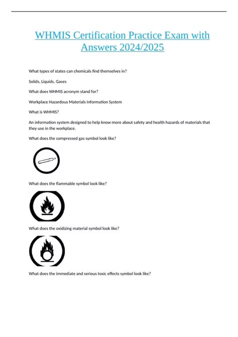 Whmis Certification Practice Exam With Answers 2024 2025 Whmis Stuvia Us